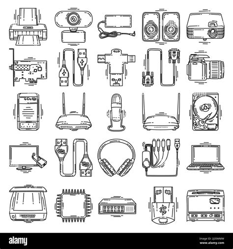 Computer Accessories And Hardware Hand Drawn Set Icon Vector Stock Vector Image And Art Alamy