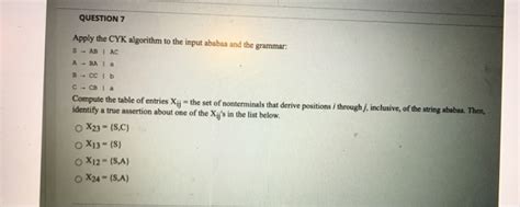 Solved Question 7 Apply The Cyk Algorithm To The Input