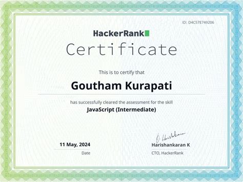 Javascript Certification Hackerrank Coding Development Techskills Goutham Kurapati