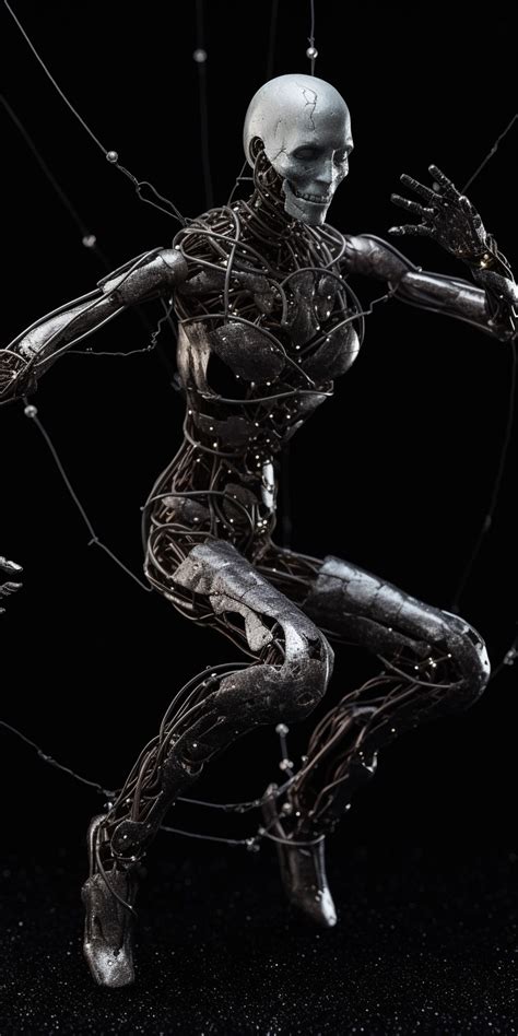 Space Marionette Shiny Black And Hammered Silver Android • Promptden