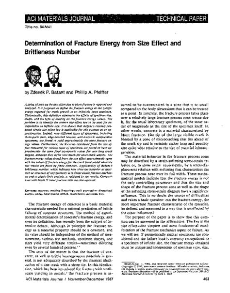 Pdf Determination Of Fracture Energy From Size Effect And Brittleness Number