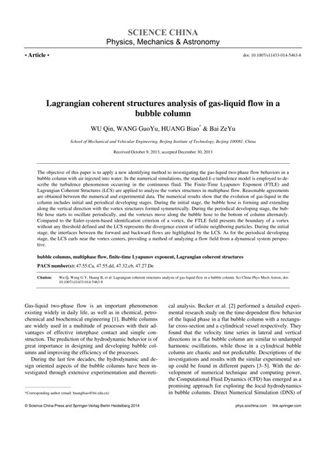 Pdf Lagrangian Coherent Structures Analysis Of Gas Liquid Flow In A Bubble Column