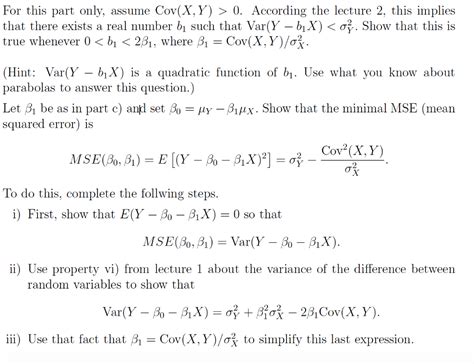 Solved For This Part Only Assume Cov X Y 0 According