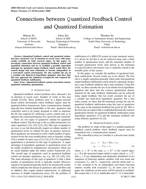 Pdf Connections Between Quantized Feedback Control And Quantized Estimation