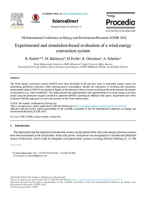 Pdf Experimental And Simulation Based Evaluation Of A Wind Energy