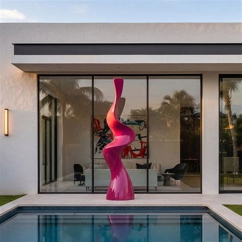 Premier Contemporary Pink Stainless Steel Sculpture With Curved Vertic