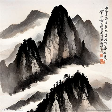 水墨山水画设计图 绘画书法 文化艺术 设计图库 昵图网