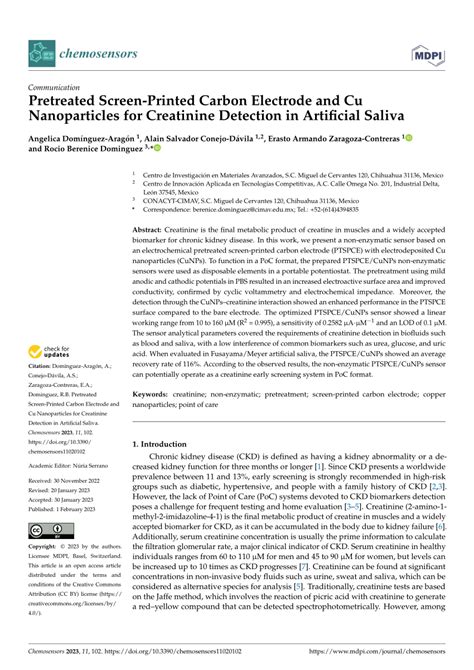 Pdf Pretreated Screen Printed Carbon Electrode And Cu Nanoparticles For Creatinine Detection