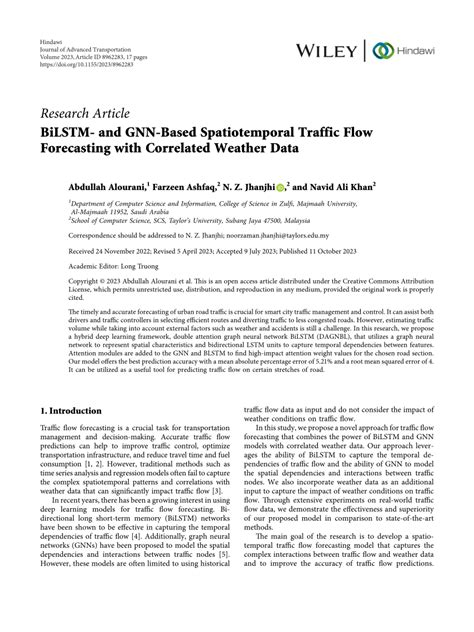Pdf Bilstm And Gnn Based Spatiotemporal Traffic Flow Forecasting With Correlated Weather Data
