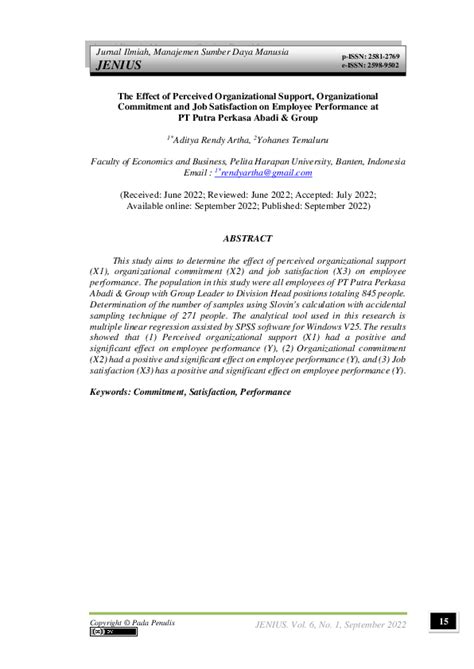 Pdf The Effect Of Perceived Organizational Support Organizational Commitment And Job