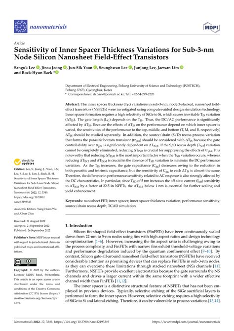 Pdf Sensitivity Of Inner Spacer Thickness Variations For Sub 3 Nm Node Silicon Nanosheet Field