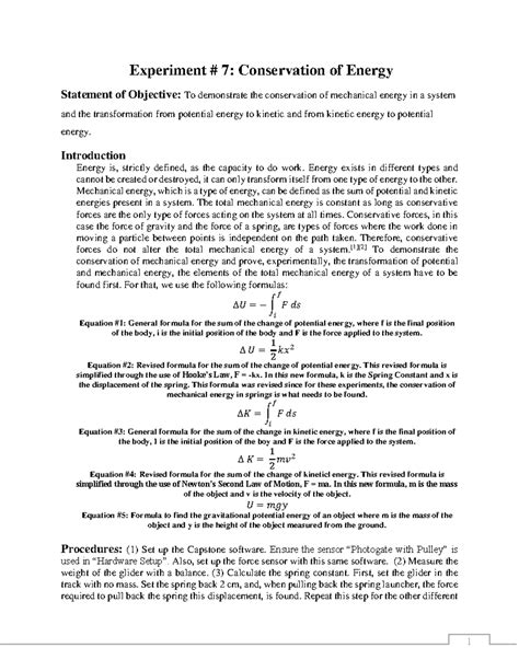 Lab07 Lab Report 1 Experiment 7 Conservation Of Energy Statement
