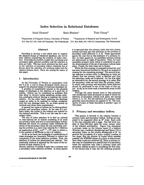 Pdf Index Selection In Relational Databases