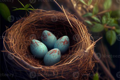 Birds Nest With Eggs On A Tree Wait For Offspring Ai Generated