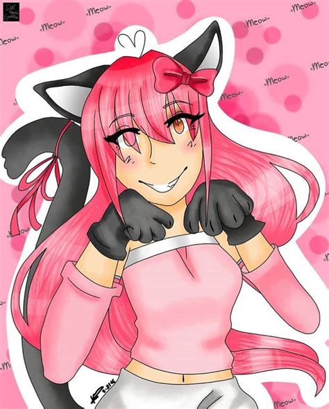 An Anime Girl With Pink Hair And Black Gloves On Her Head Wearing A