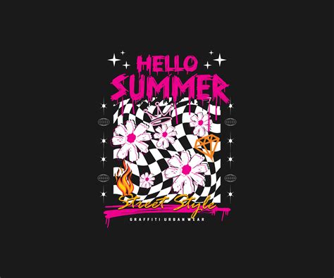 Daisy Flower Vector Hand Drawn Design With Hello Summer Slogan Typography For Streetwear And