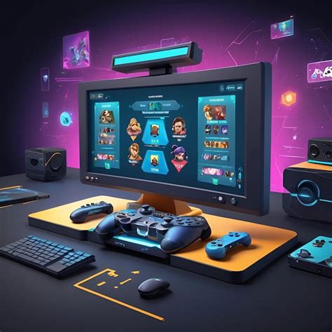 Multiplayer Gaming Console Mockup Avatars Stats Realtime Chat Interface