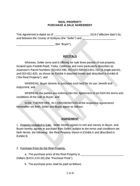 Real Property Purchase Agreement Sample Clauses Doc Template Pdffiller
