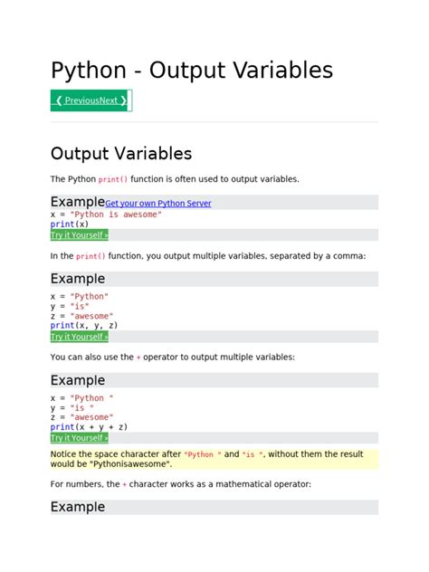 Python Output Variables Pdf