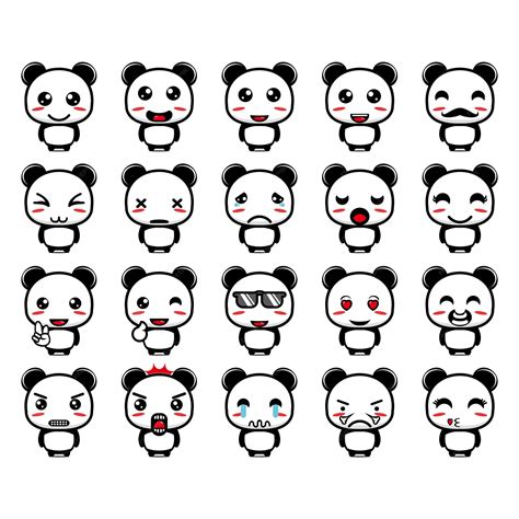 흰색 배경에 고립 된 귀여운 팬더 마스코트 디자인의 세트 컬렉션 프리미엄 벡터