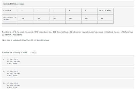 Solved For C To Mips Conversion C Variable H I J Int A Or
