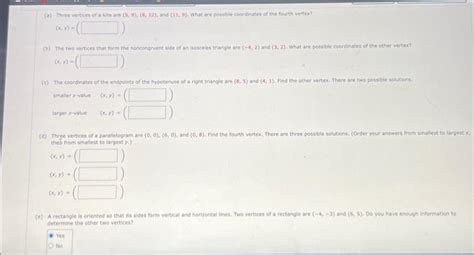 Solved A Three Vertices Of A Kite Are 5 9 8 12 And
