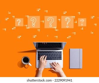 Question Marks Person Using Laptop Computer Stock Photo Shutterstock