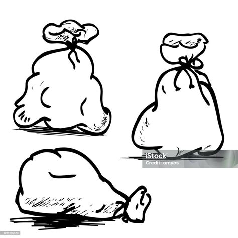 간단한 벡터 개요 손 그리기 스케치 세 강화 비닐 쓰레기 봉투 당신의 장식 또는 요소 디자인 깨끗 하 고 깔끔한 관련 화이트에서 0명에 대한 스톡 벡터 아트 및 기타 이미지