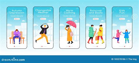 Autumn Rainy Weather Onboarding Mobile App Screen Flat Vector Template
