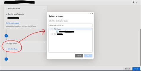browse workspaces in the sheet picker for copy move row automations