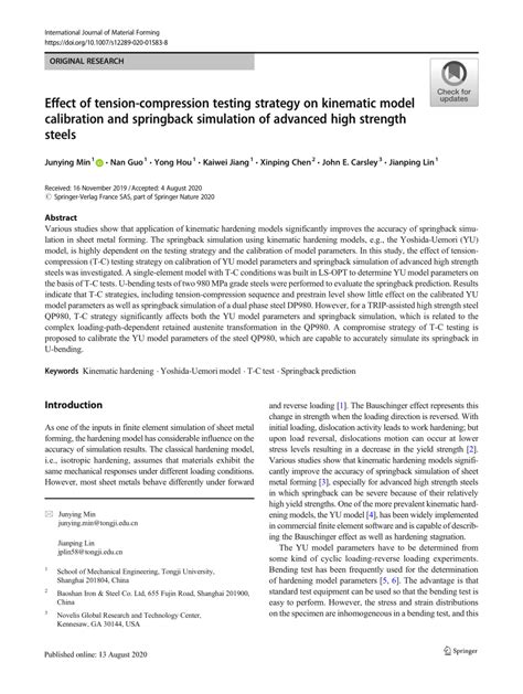 Pdf Effect Of Tension Compression Testing Strategy On Kinematic Model