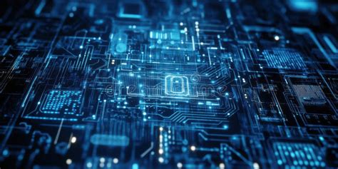 Abstract Digital Circuitry With Glowing Blue Lines And Nodes Stock