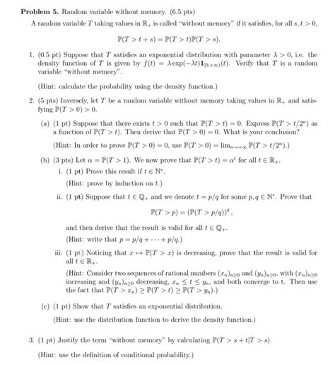 Solved Problem 5 Random Variable Without Memory 65 Pts