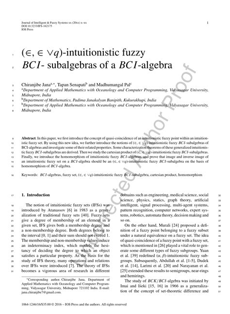 Pdf є є˅q Intuitionistic Fuzzy Bci Subalgebras Of A Bci Algebra