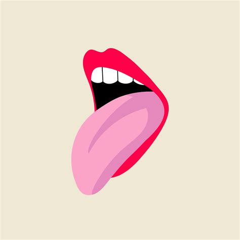 Open Female Human Mouth With Tongue Teeth In Modern Flat Line Style