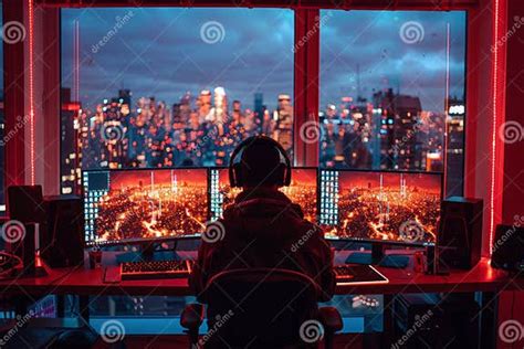 Hacker Engaged In Digital Activities In A Minimalist Modern Room Stock Illustration