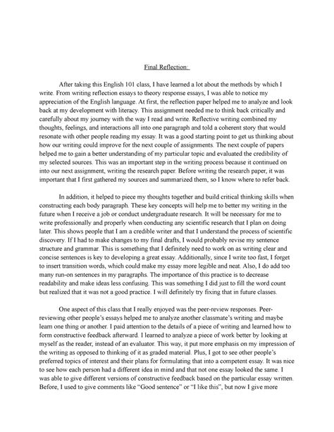 English 101 Reflection Final Final Reflection After Taking This English 101 Class I Have