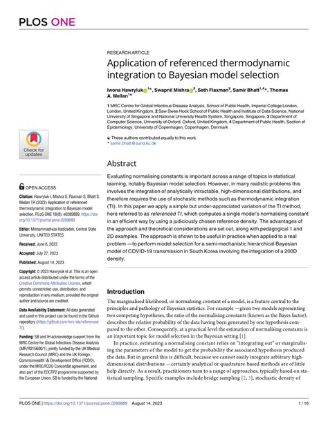 Pdf Application Of Referenced Thermodynamic Integration To Bayesian Model Selection