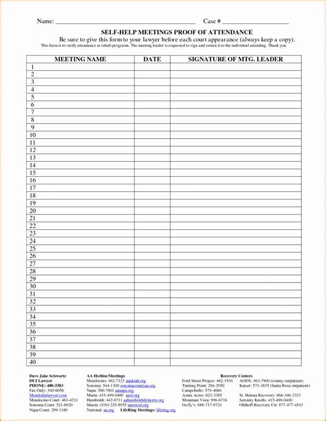 Printable Aa Meeting Attendance Sheet Pdf Printable Word Searches