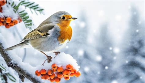Premium Ai Image Winter Robin On Snowy Mountain Ash