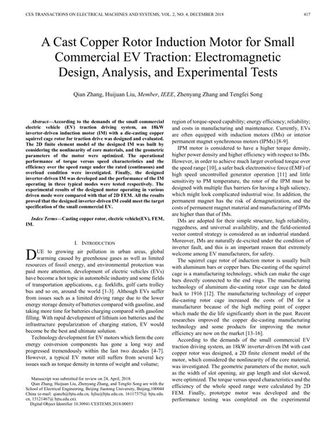 Pdf A Cast Copper Rotor Induction Motor For Small Commercial Ev Traction Electromagnetic
