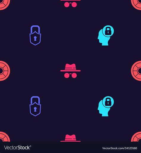 Set Human Head With Lock Lock Incognito Mode Vector Image