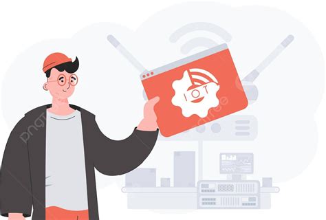 Flat Vector Of Man Holding Internet Icon For Iot Vector System Connected Connectivity Png And