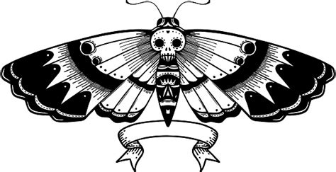 죽음의 머리 나방의 배너와 함께 전통적인 검은 라인 워크 문신 검은색에 대한 스톡 벡터 아트 및 기타 이미지 검은색 고스