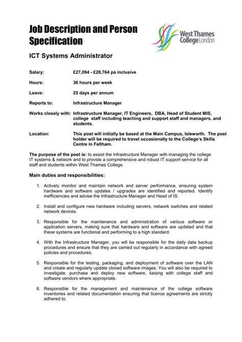 Job Description And Person Specification