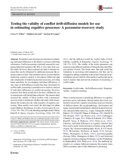 Pdf Testing The Validity Of Conflict Drift Diffusion Models For Use In Estimating Cognitive