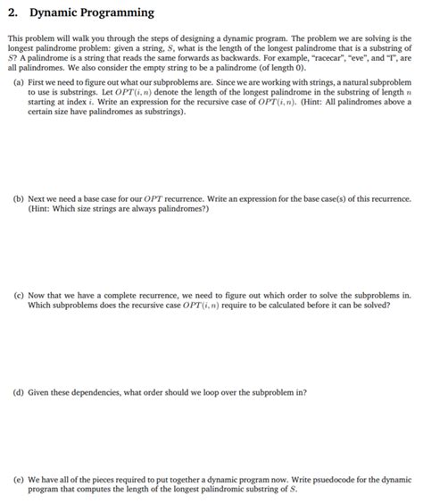 Solved Dynamic Programming This Problem Will Walk You Chegg