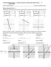 Linear Functions HW Doc Classwork Homework Linear Functions Review All Three Forms Name