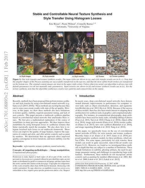 Stable And Controllable Neural Texture Synthesis And Style Transfer Using Histogram Losses DeepAI