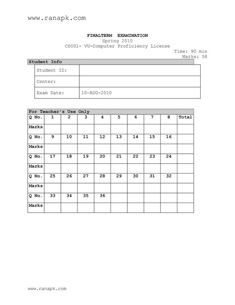 CS001 Final Term Spring 2010 10 FINALTERM EXAMINATION Spring 2010 CS001 VU Computer